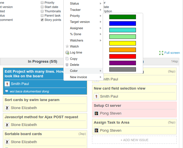 Using colors | RedmineUP Help | Agile plugin documentation